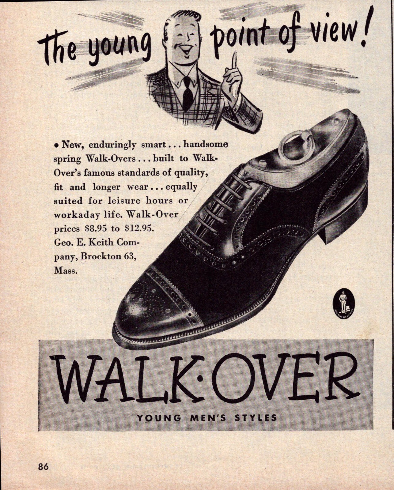 Walk Over Shoe 1945 Vintage Print Ad Geo Keith Brockton Mass Young Mens ...