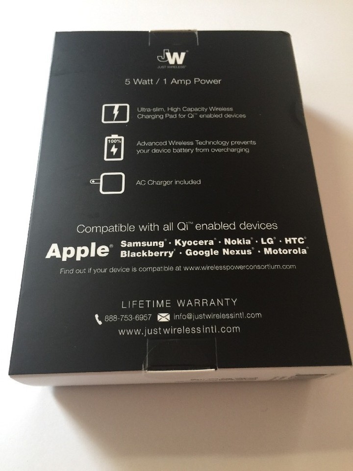 Just Wireless Qi WPC Certified Wireless Charger Charging Pad 5W/1A with ...