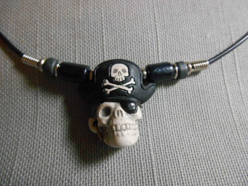 Pirate 18" Necklace Ceramic Skull Black Leather Cord Fimo Beaded | eBay
