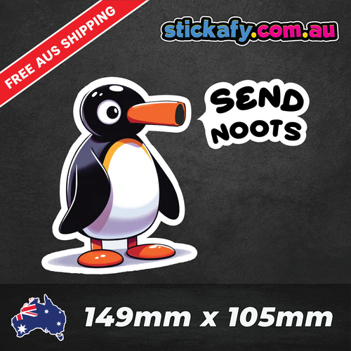 Pingu Send Noots Sticker Funny Laptop Car Window Bumper Ute Decal 4wd ...