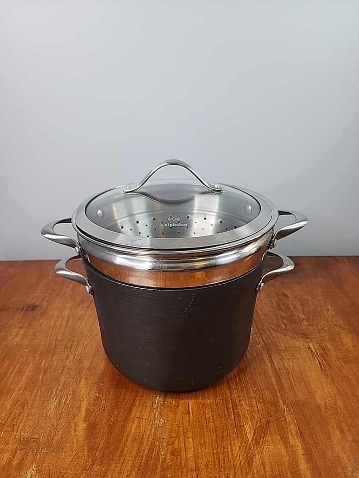 Calphalon 8 Qt Stock Pot 808 Hard Anodized 3 Pc Set w Steamer Insert ...