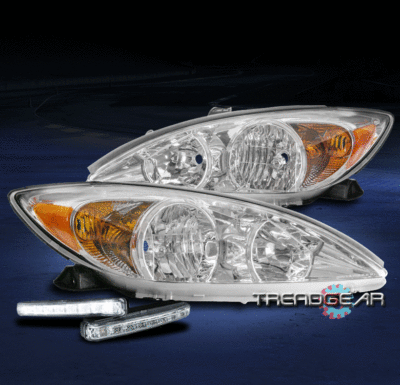 FOR 2002 2003 2004 TOYOTA CAMRY CHROME HEADLIGHT HEADLAMP W/LED DRL ...