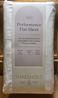 Threshold 400 Thread Count Performance Flat Sheet White King* | eBay