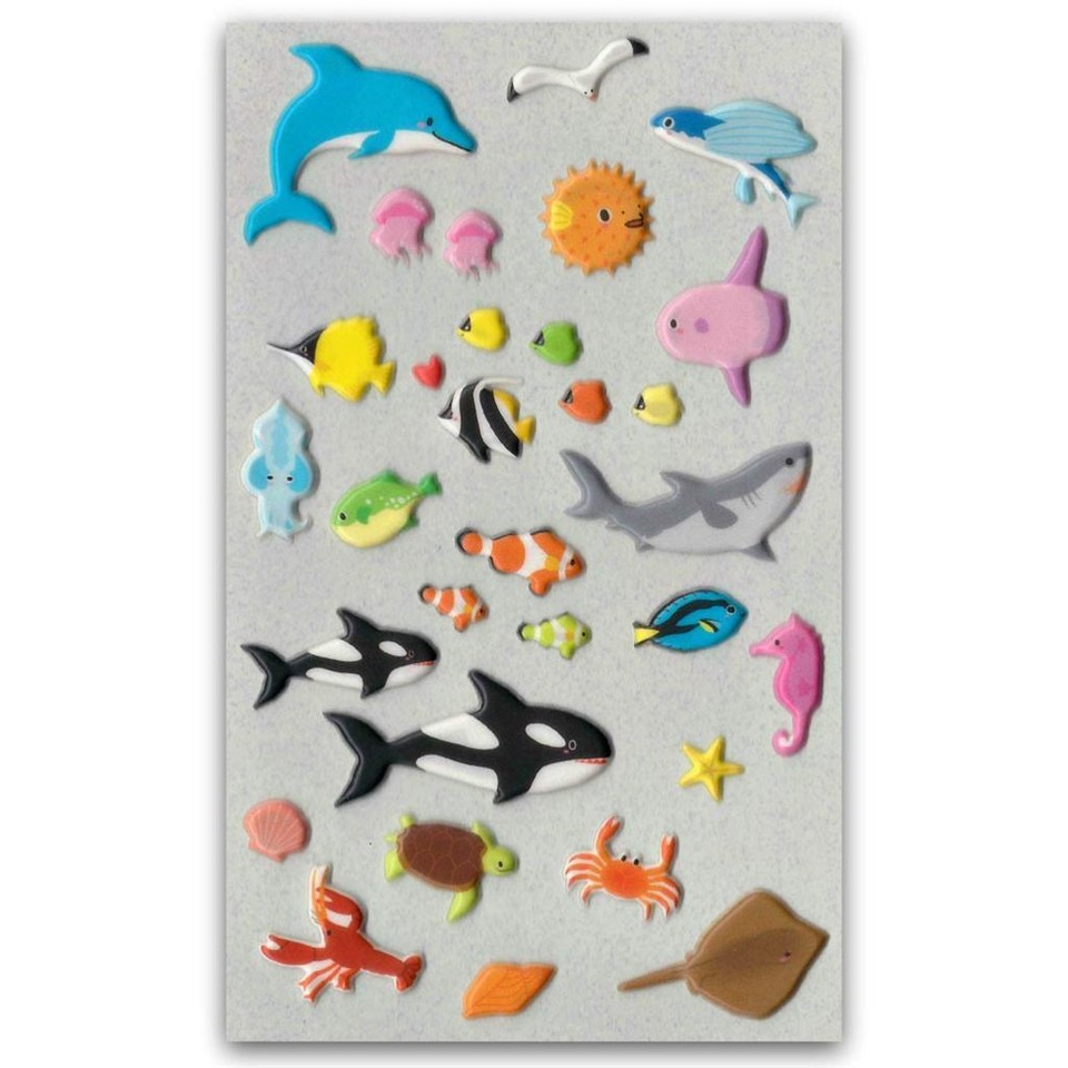 CUTE SEA LIFE STICKERS Ocean Animals Fish Craft Scrapbook Raised ...