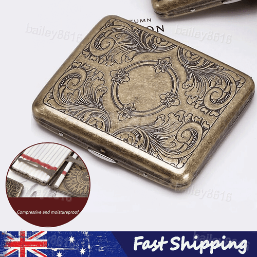 Vintage Metal Cigarette Case Box Double-sided Holder Smoke Cigarette ...