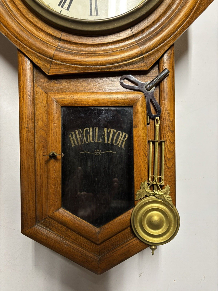 Antique Octagon Regulator Wall Clock Key Wind WORKS GREAT! | eBay
