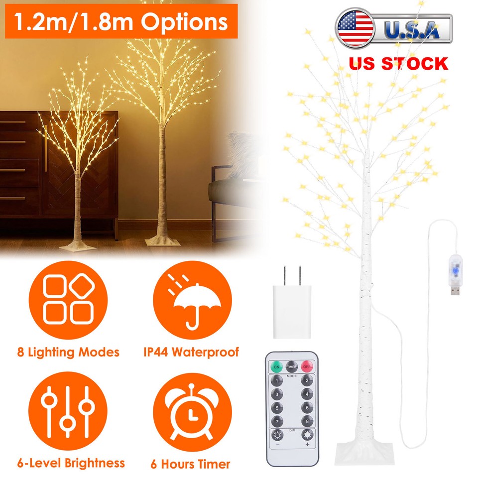 4/6Ft Lighted Birch Twig Tree 400LED Warm White Light Home Club ...