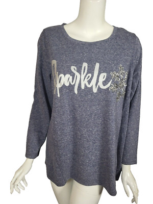STYLE & CO Winter Holiday Christmas Gray Sparkle Crystal Snowflake Top ...