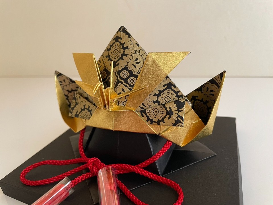 Japanese Origami Handmade Craft Samurai Helmet Ornament Black w/Tassel ...