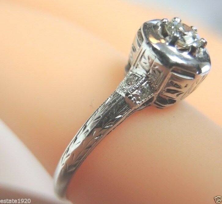 Antique Art Deco Diamond Engagement 17k White Gold Ring Sz 5.5 EGL USA ...