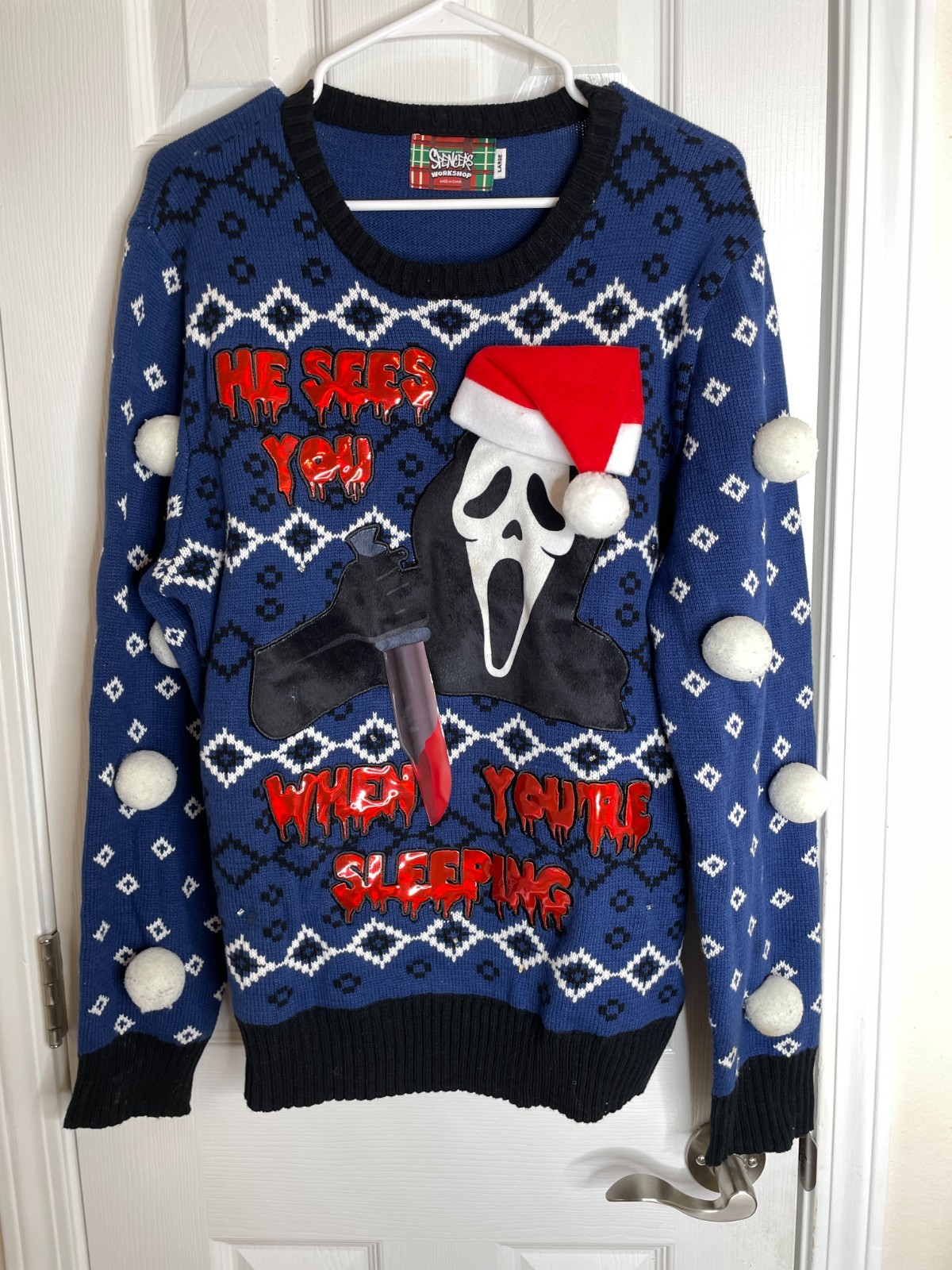 Spencers Ugly HORROR Scream SWEATER Large Ghost Face … - Gem