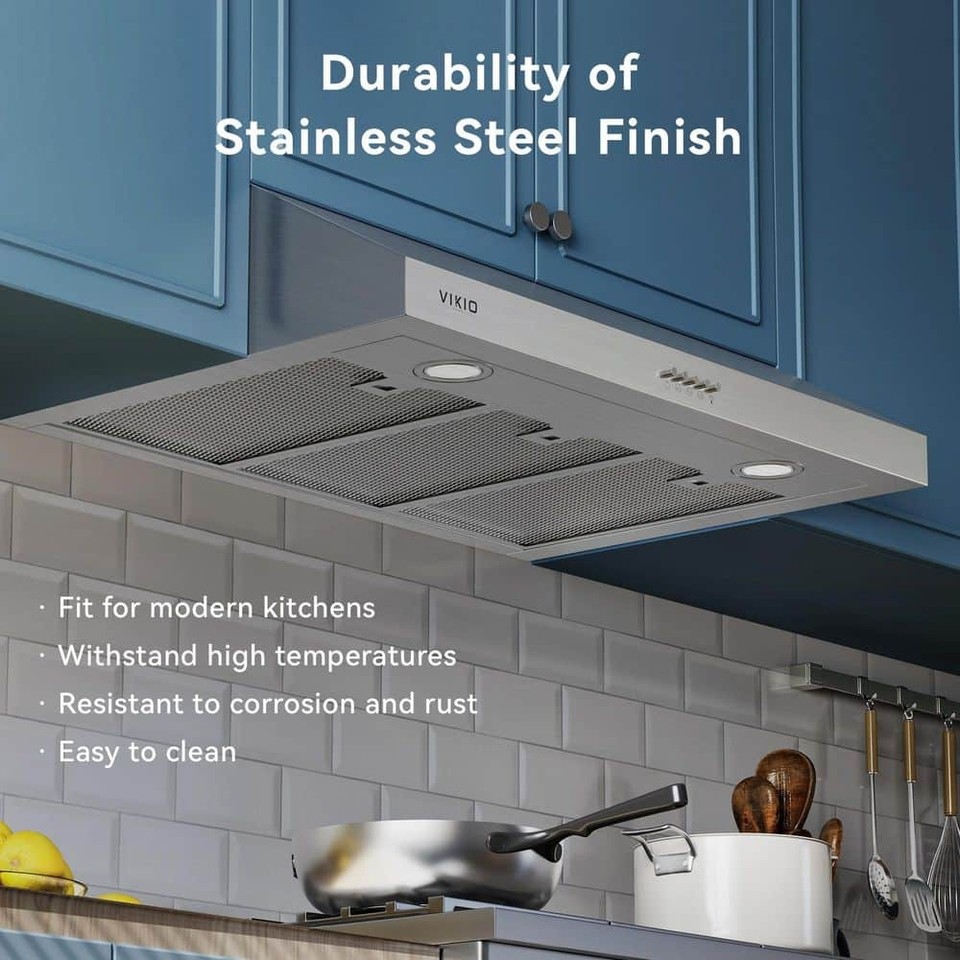 VIKIO PRO 30 in. 600 CFM Ducted Under Cabinet Range Hood, Push Button ...