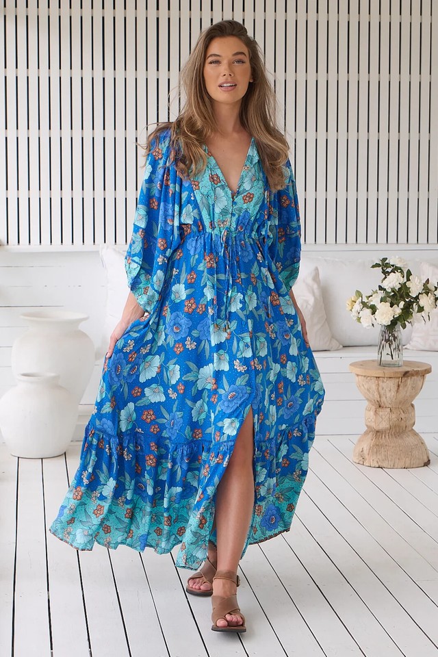 New Women's Catalonia Maxi Dress Love in Mist Print Jaase Boho Kenzie ...