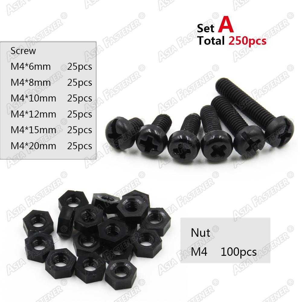 250pcs Plastic Nylon M4 Phillips Round Pan Head Screws & M4 Hex Nuts ...