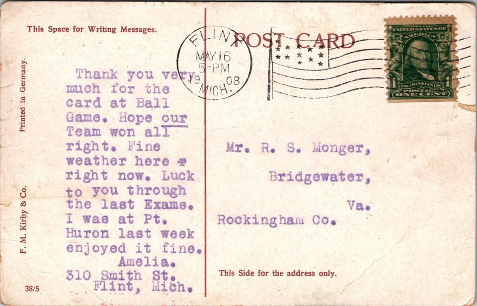 1908 Flint Michigan MI Hamilton Dam Vintage Postcard L56 | eBay