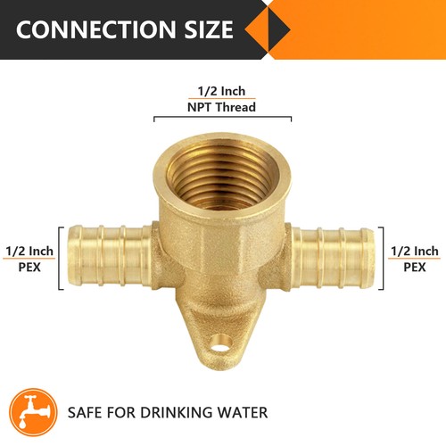 EFIELD 3/4" or 1/2"Female NPT Adapter Drop Ear Tee PEX Fittings Lead ...