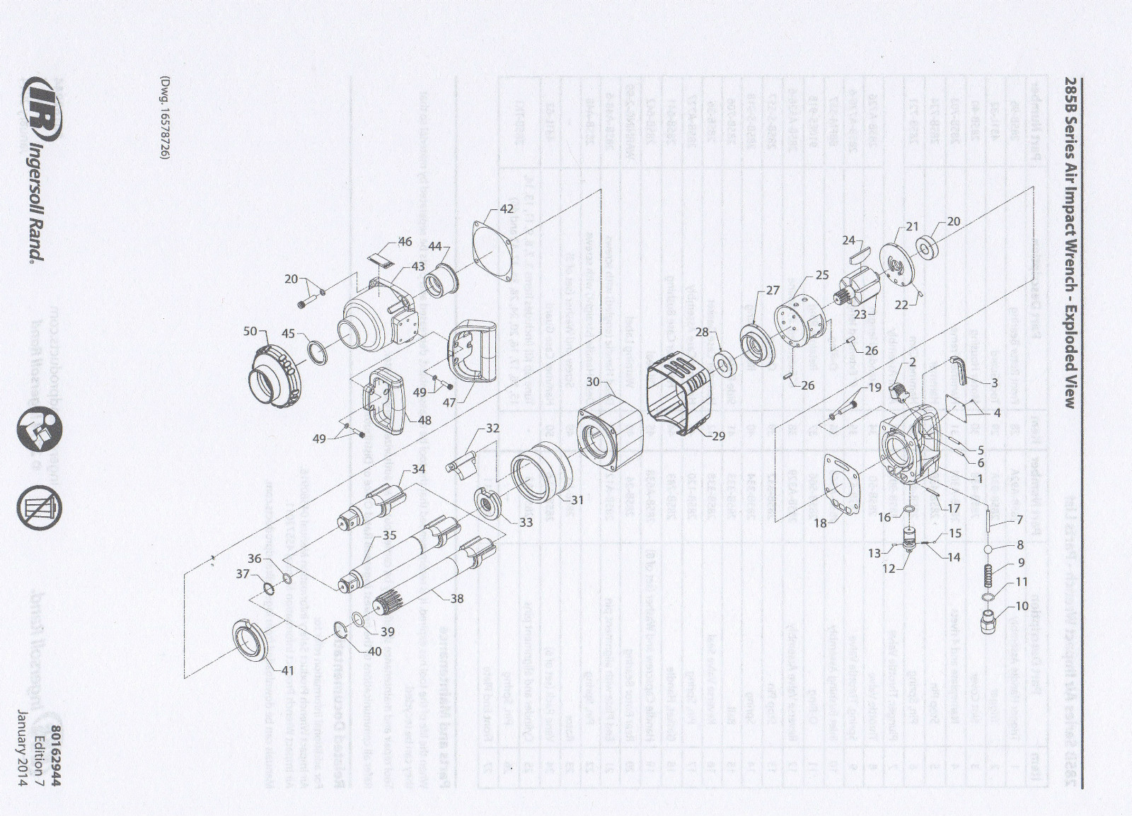 285B TK1 INGERSOLL RAND 285B & 285B-6 TUNE UP KIT 1" DRIVE (2) THROTTLE ...