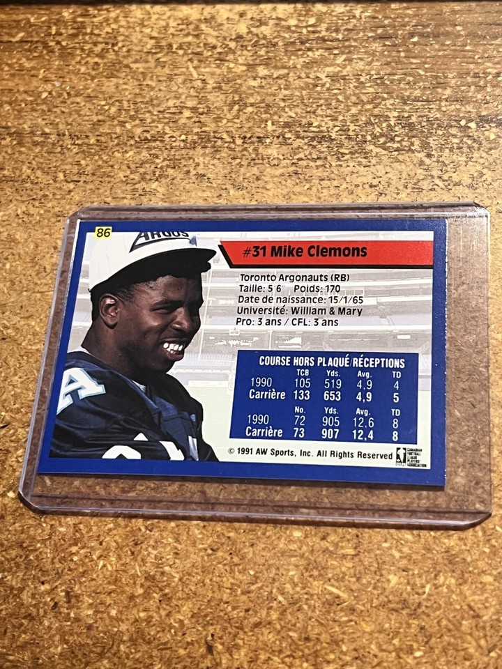 1991 AW Sports CFL Football # 86 Mike Clemons | eBay