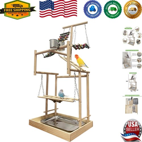 Deluxe 32" Wooden Bird Gym with 4 Layers – Perfect for Parakeets ...