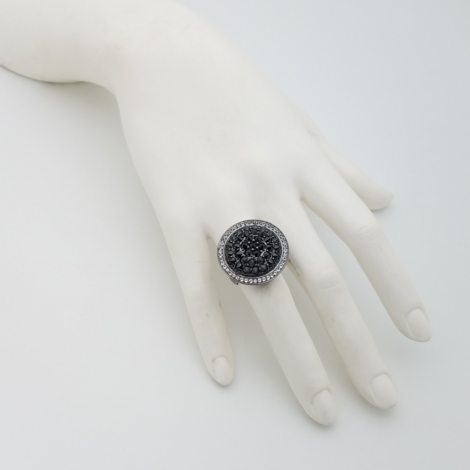 Blackened Sterling Silver 925 Spiky Black Spinel White Gem Dome Ring ...