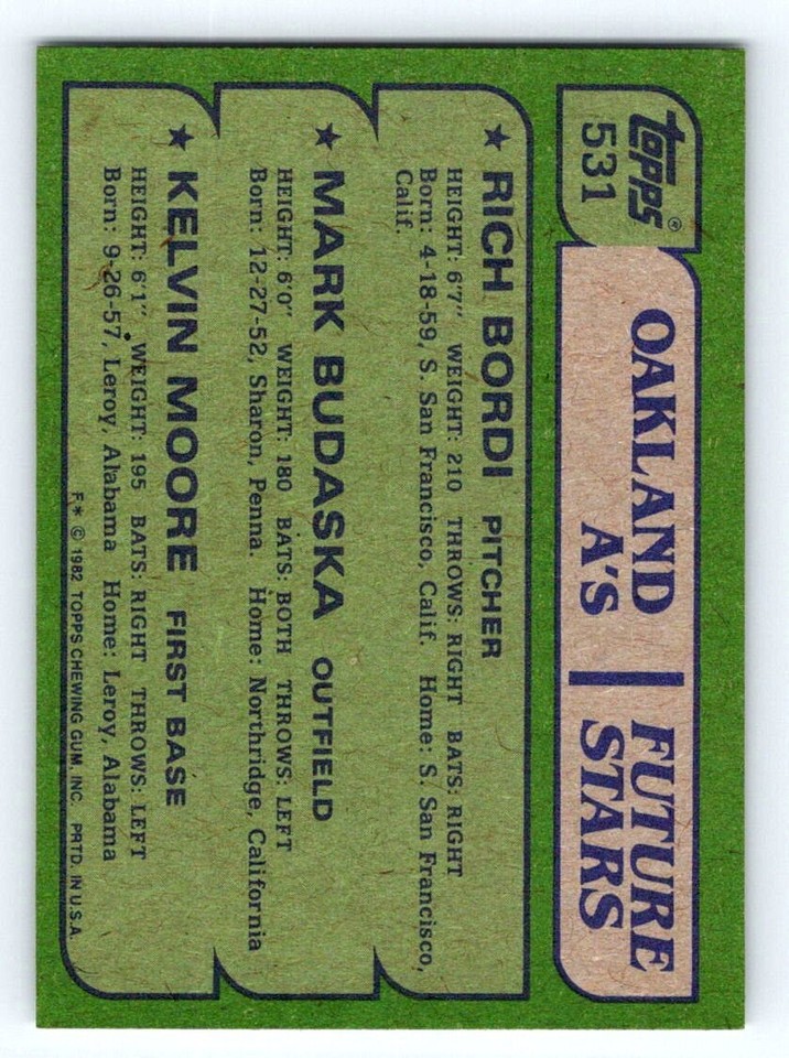 1982 Topps - #531 Rich Bordi, Mark Budaskia & Kelvin Moore - *EX* | eBay