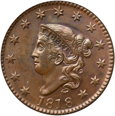 1818 N-7 R-1 ANACS MS 62 BN Matron or Coronet Head Large Cent Coin 1c ...