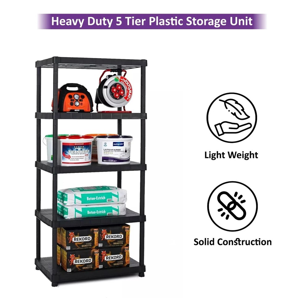 3/4/5 Tier Plastic Shelving Home Storage Unit Shelves Racking Garage ...