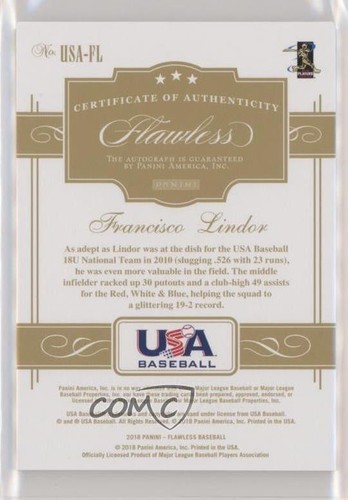2018 Panini Flawless USA Signatures Ruby /15 Francisco Lindor #USA-FL ...