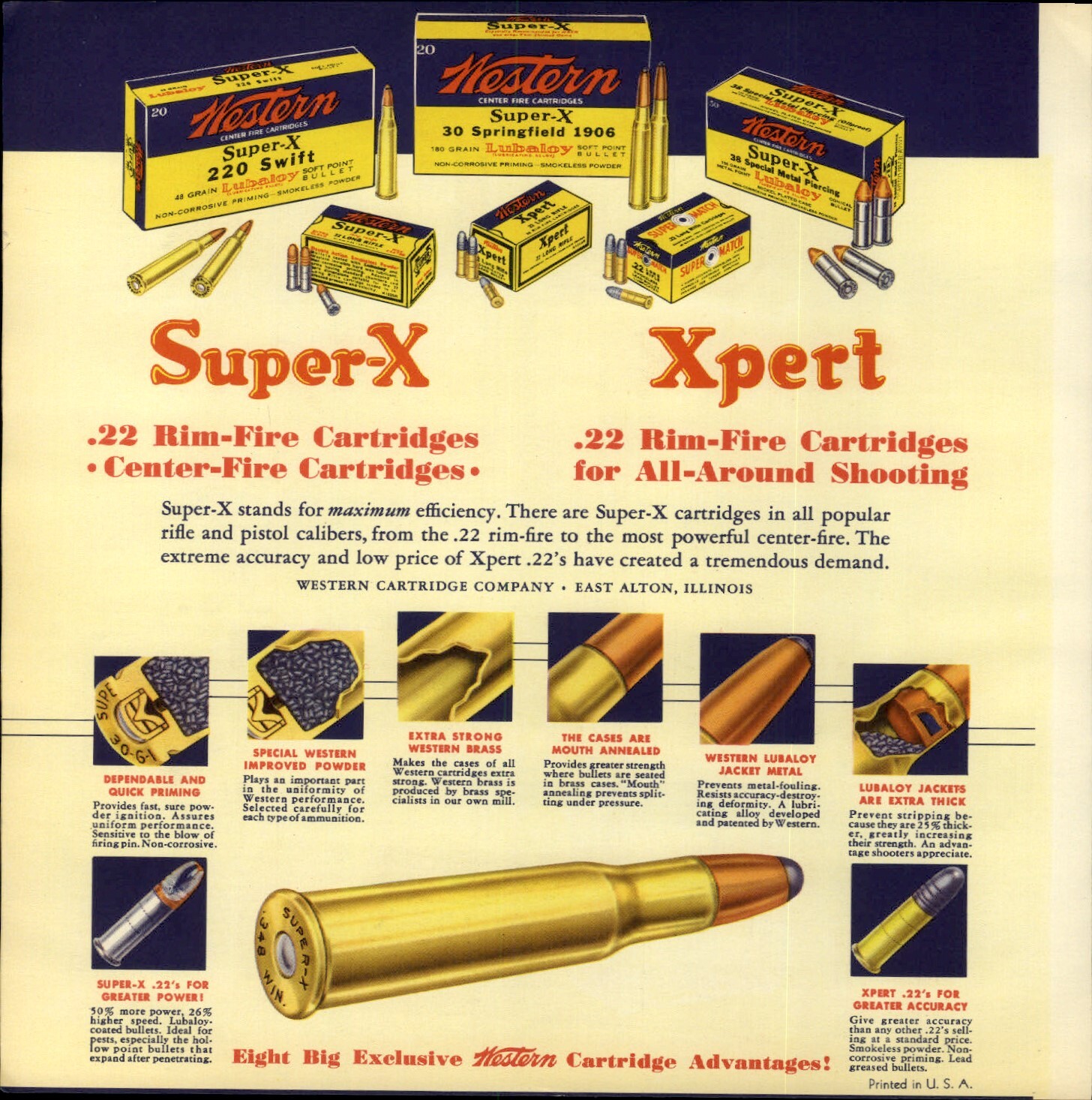 1940 PAPER AD COLOR Western Super-X Xpert Shotgun Shells .22 Rim-Fire ...