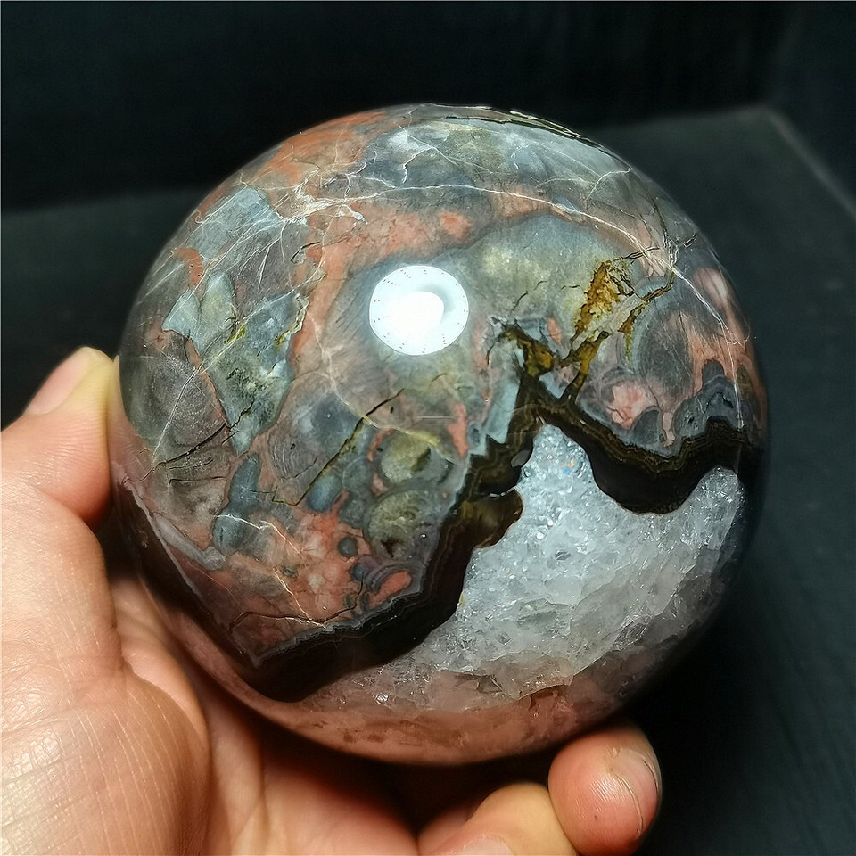 RARE 921g Natural Polished Volcano Colorful Agate Crystal Ball Healing ...