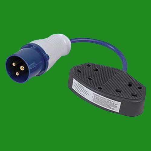 1x 16A Caravan Plug to 2 Gang 13A 3Pin Trailing UK Mains Socket Adaptor ...