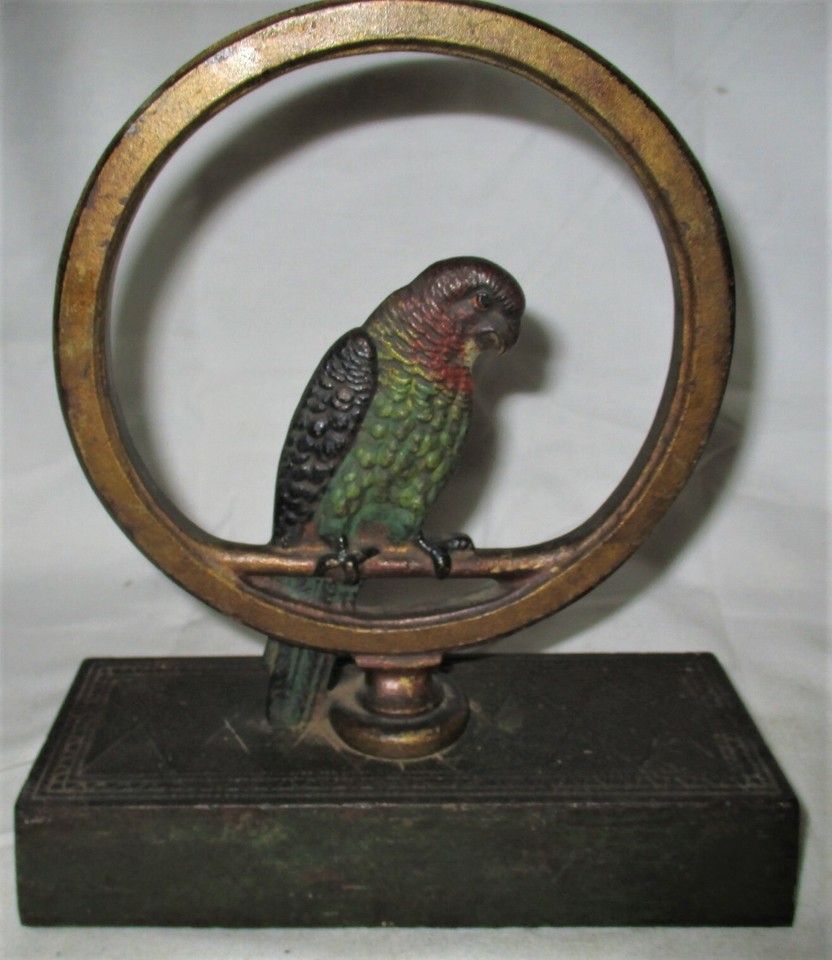 ANTIQUE USA BRADLEY HUBBARD CAST IRON PARROT PARAKEET BIRD ART STATUE ...