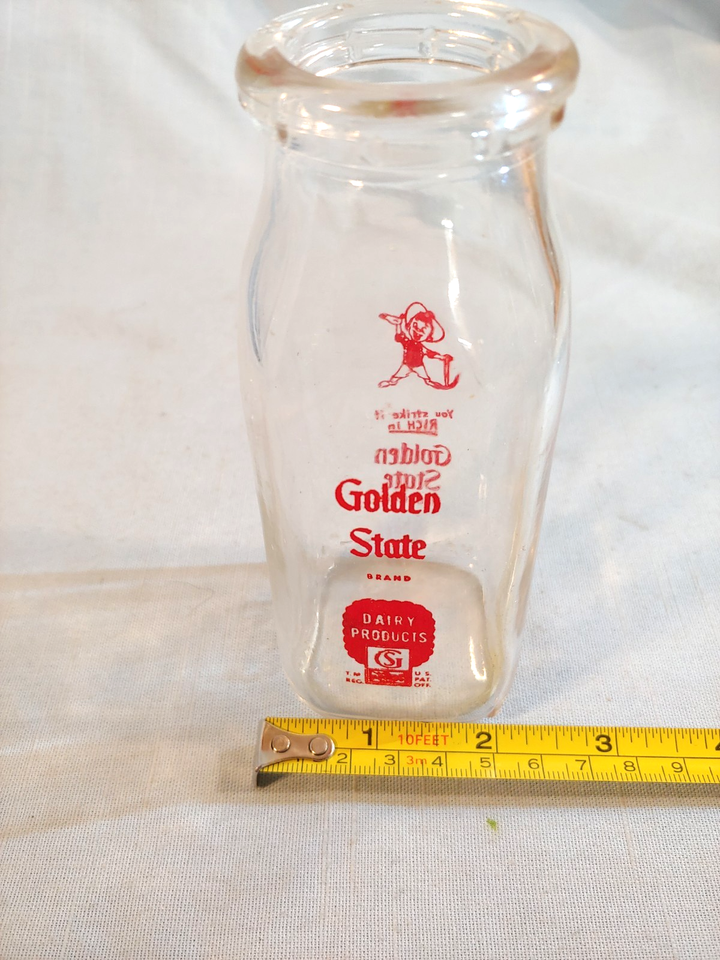 Vintage Golden State You Strike it Rich Half Pint Glass Milk Bottle ...