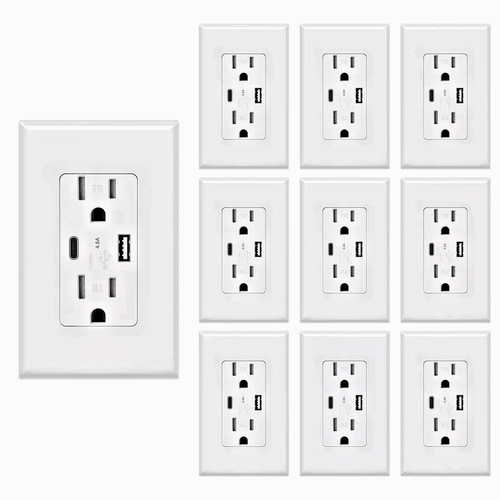 USB Type C Wall Outlet Duplex Receptacle 15A, Smart 4.8A Quick Charging ...