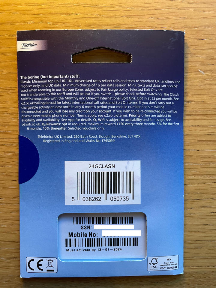 O2 Sim Card New Sealed Classic Only Pay As You Go 02 2023 2G 3G 4G 5G 5 ...