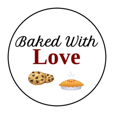30 BAKED WITH LOVE ENVELOPE SEALS LABELS STICKERS 1.5" ROUND COOKIES ...
