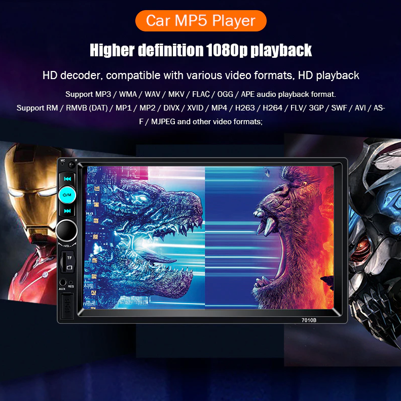 7" Double 2 DIN Car MP5 Player Bluetooth Touch Screen Stereo Radio With ...