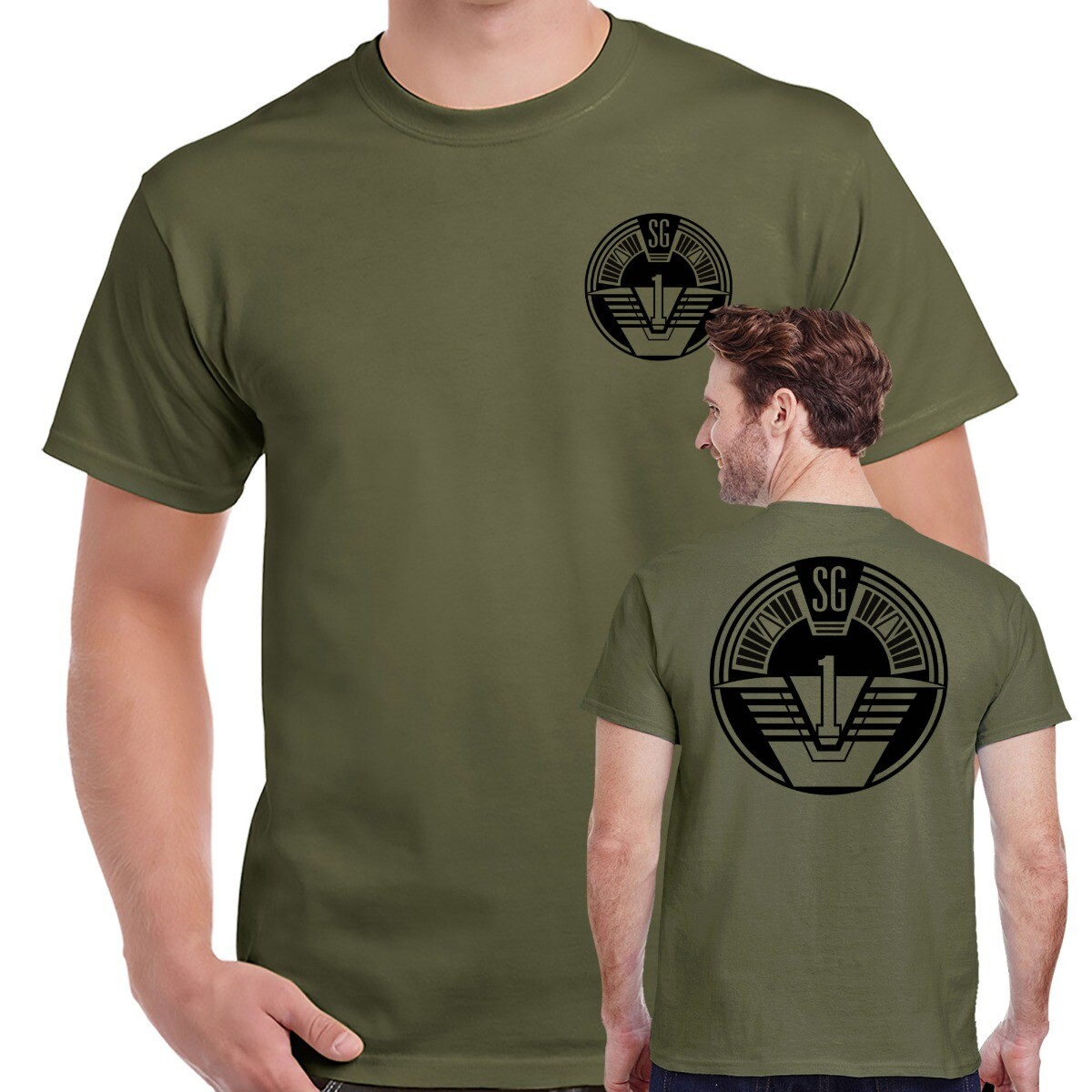 Stargate SG-1 Logo Double Sided Military Green Adult Shirt | eBay