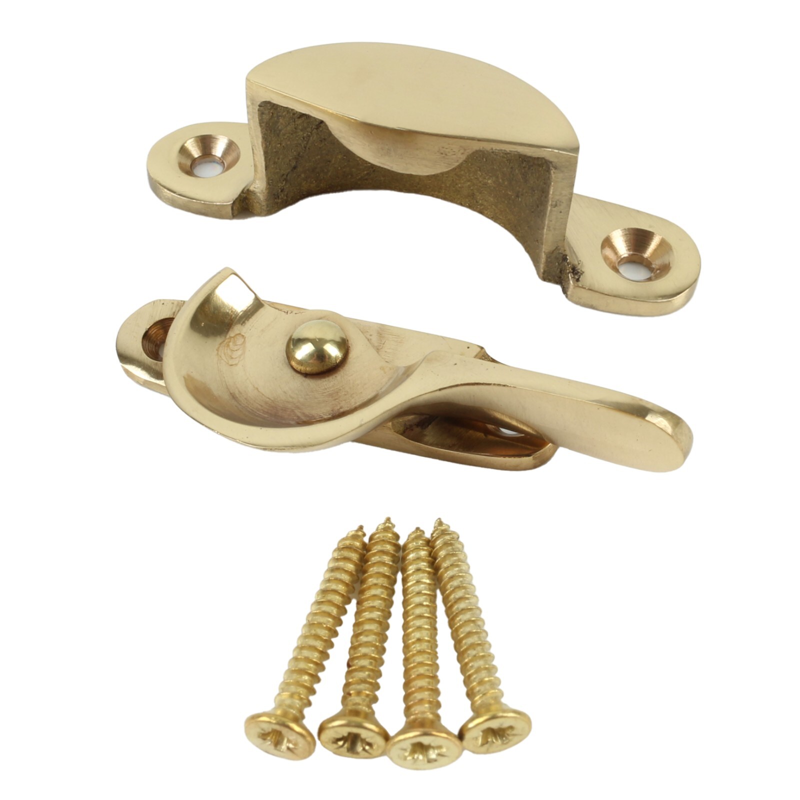 SOLID BRASS WINDOW FRAME FITCH FASTENER + SCREWS Turn Lock Fix Sash ...