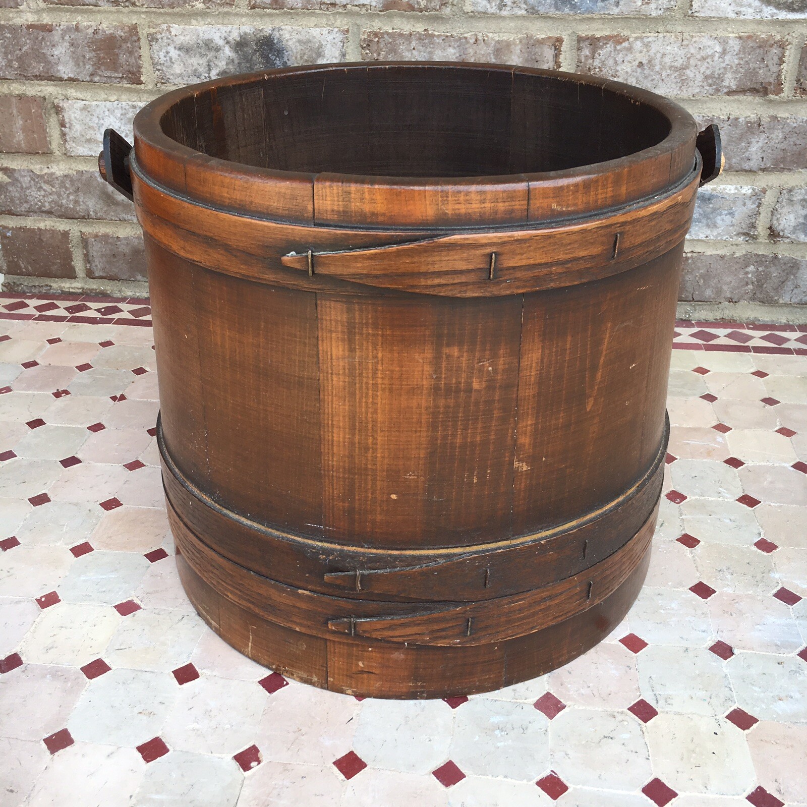 Primitive Wooden Bucket With Bail Handle Pale Planter Well Old Vintage ...