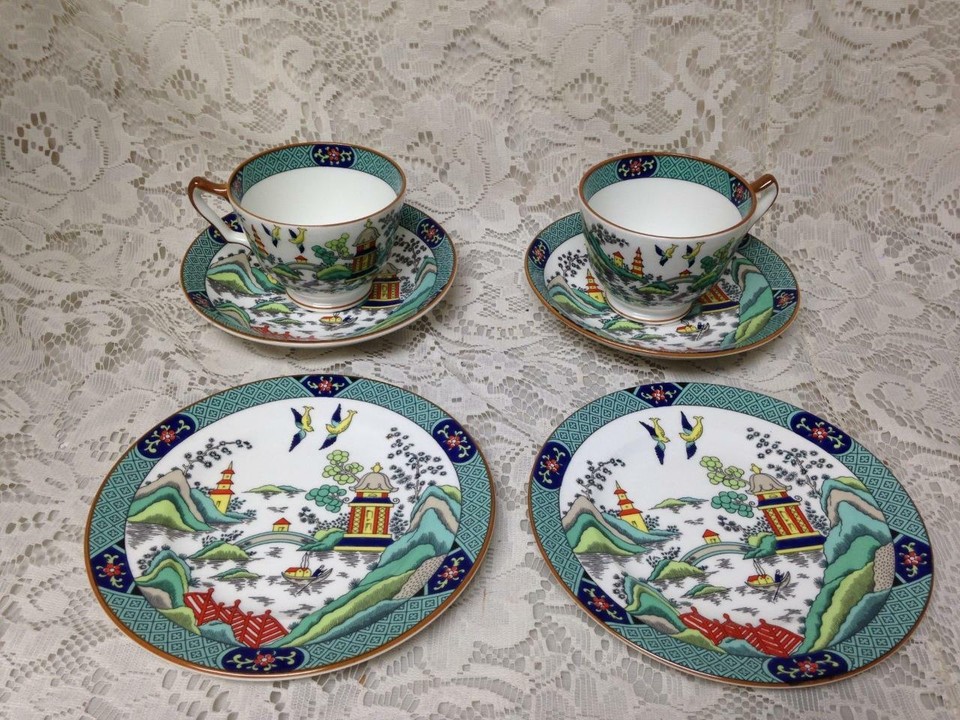 Vintage, Rare, Coalport England, Polychrome, Gaudy Blue Willow 11pc Tea ...