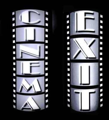 SET OF 2 BATTERY LED LIGHTED HOME THEATER CINEMA & EXIT SIGN WALL ...