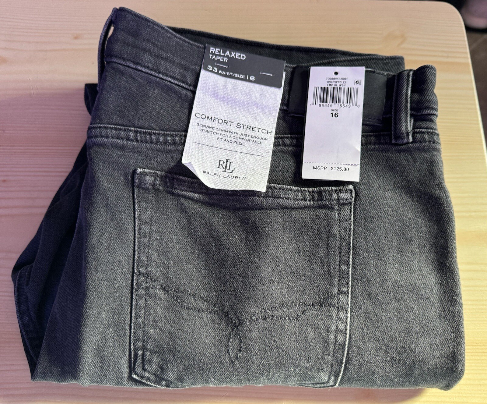 Ralph Lauren Woman’s Comfort Stretch Taper Black Jeans 33W/16 designer ...