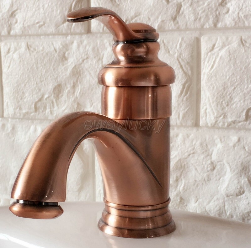 Red Copper Bathroom Sink Faucet Basin Single Handle Hole Vanity Mixer ...
