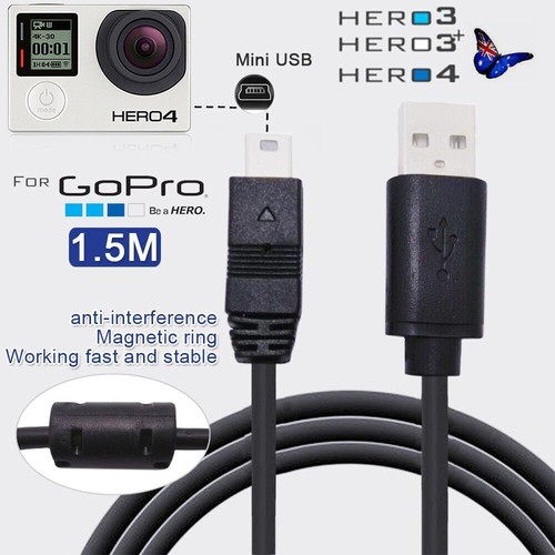 Mini USB Charger Sync Data Transfer Cable Cord for GoPro Hero 4 3 3+ Go ...