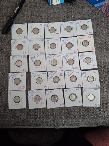 Lot Of 25 1953 90% Silver Roosevelt Dimes P,D&S. Most AU Or Better Coins | eBay