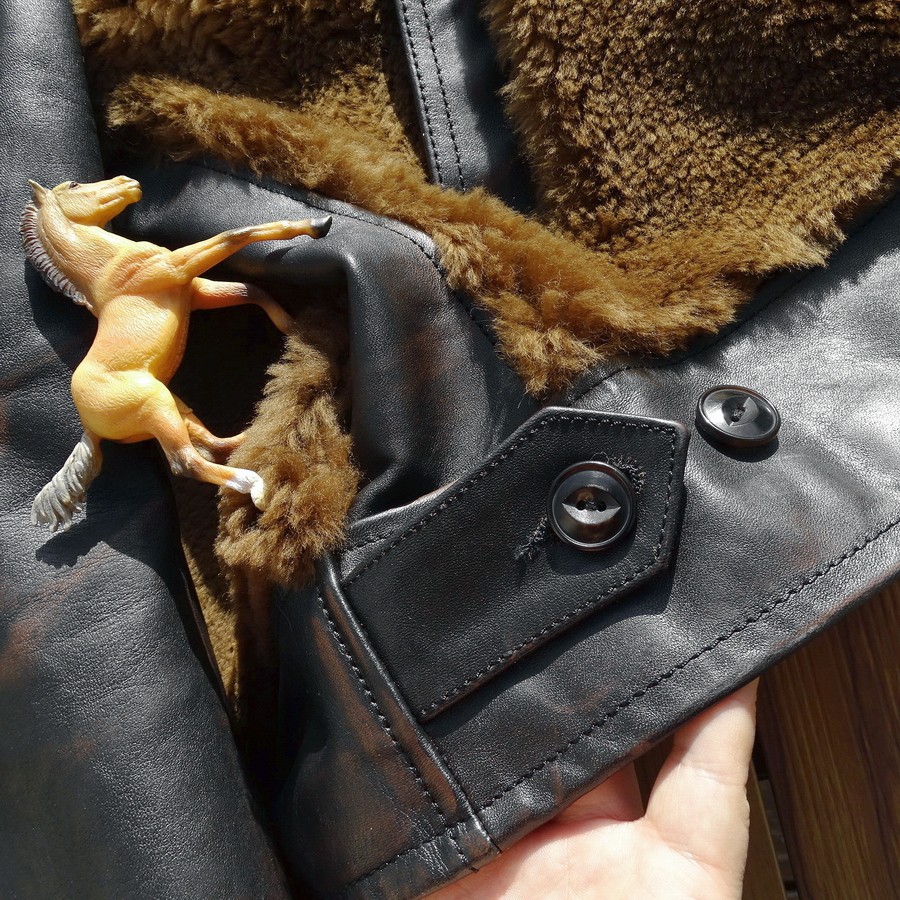 Mens Grizzly Shearling Jacket Distressed Teacore Horsehide Leather ...
