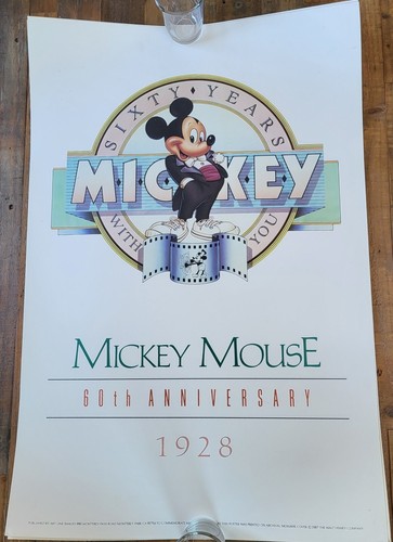 Vintage 1987 Disney Mickey Mouse 60th Anniversary Poster Printed Litho ...