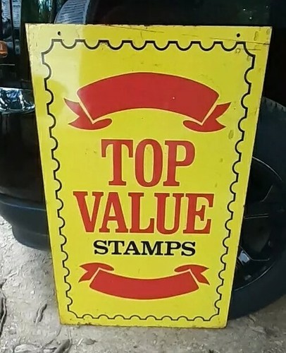 Large Vtg 1968 Top Value Stamps Gas 36" Metal Sign double sided donasco ...
