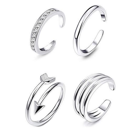DAMEN ZEHENRINGE SET 4 TEILIG EDELSTAHL FUßRING FUßSCHMUCK ZEHRING ...